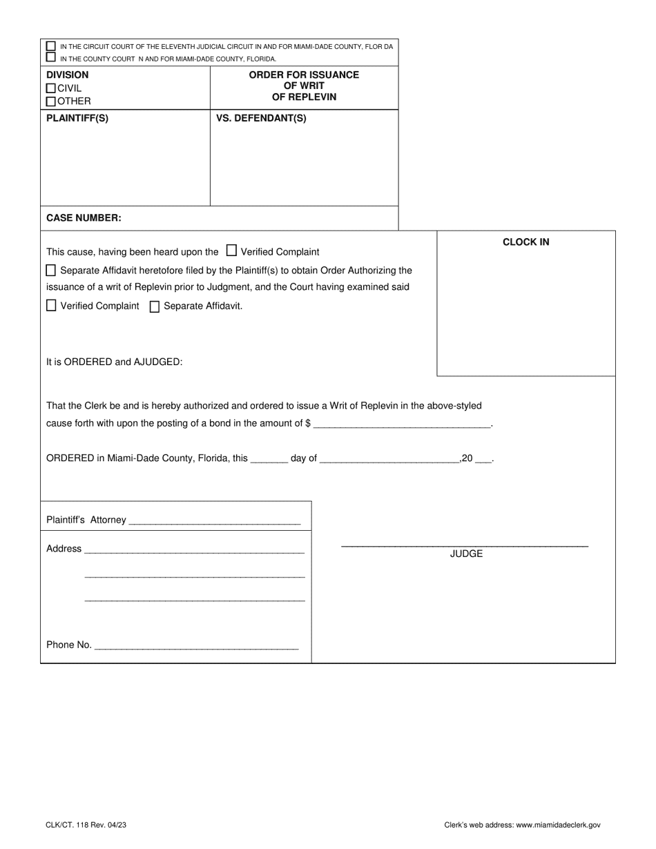 Form CLK/CT.118 Download Printable PDF or Fill Online Order for ...