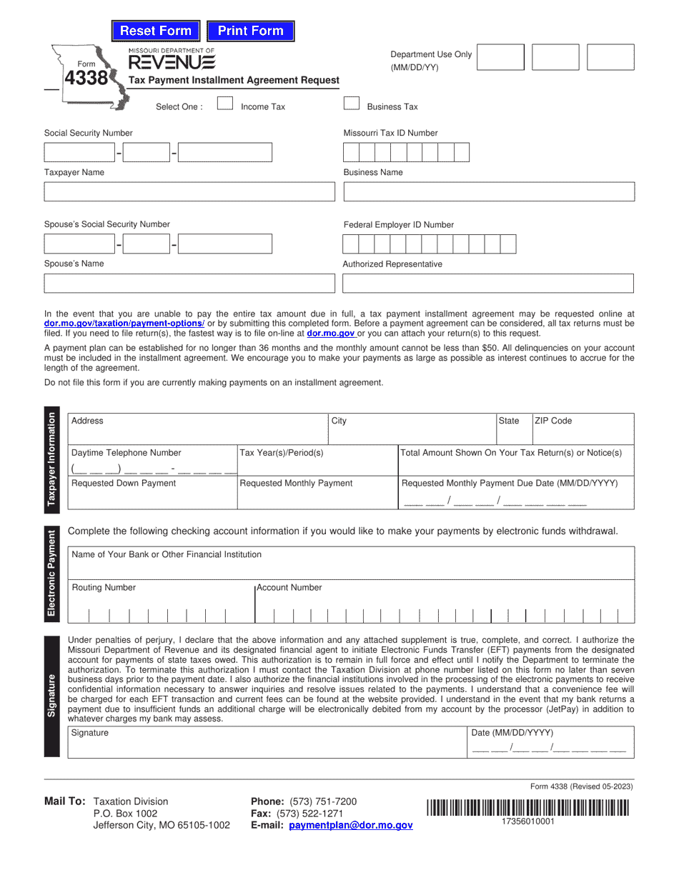 Form 4338 - Fill Out, Sign Online and Download Fillable PDF, Missouri ...