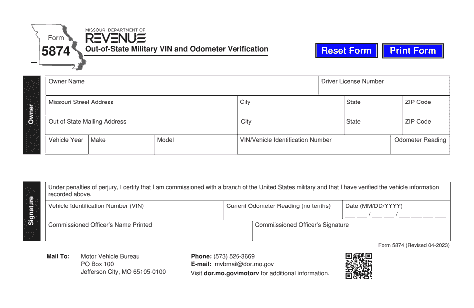 Form 5874 - Fill Out, Sign Online and Download Fillable PDF, Missouri ...