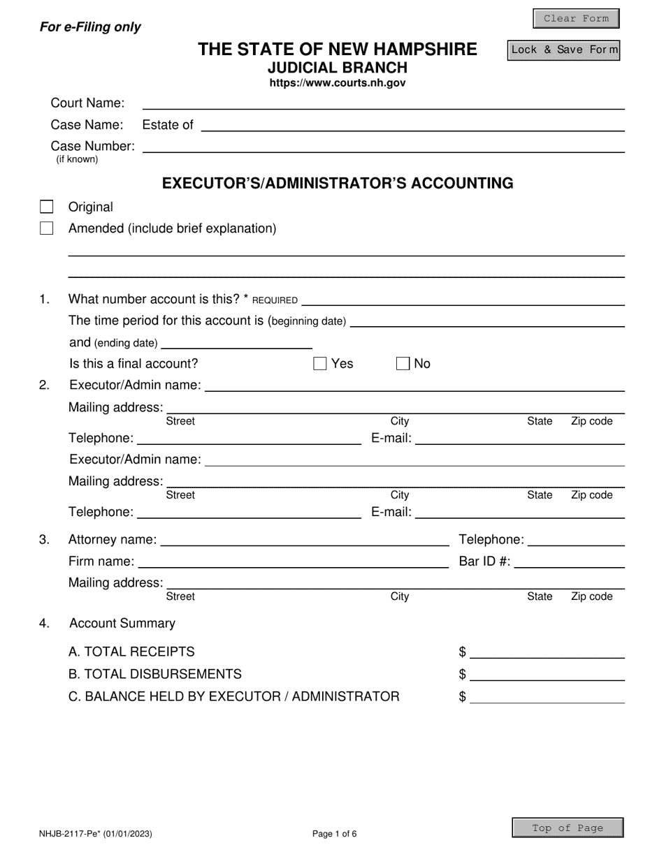 Form NHJB-2117-PE Download Fillable PDF or Fill Online Executor's/Administrator's Accounting ...