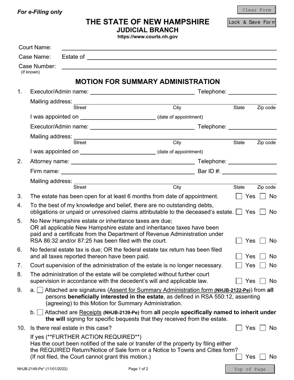 Form NHJB-2149-PE Download Fillable PDF or Fill Online Motion for ...