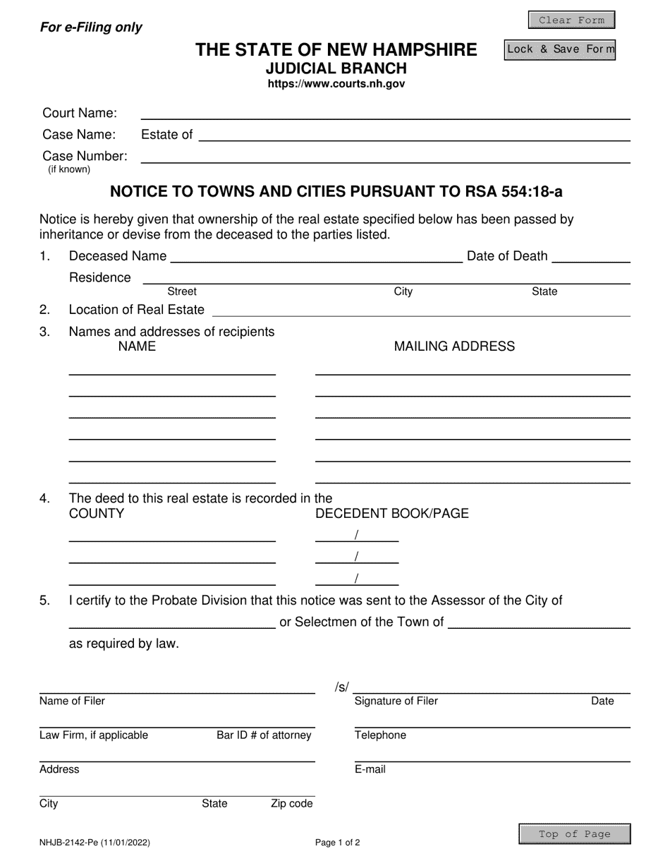 Form NHJB-2142-PE Download Fillable PDF or Fill Online Notice to Towns ...