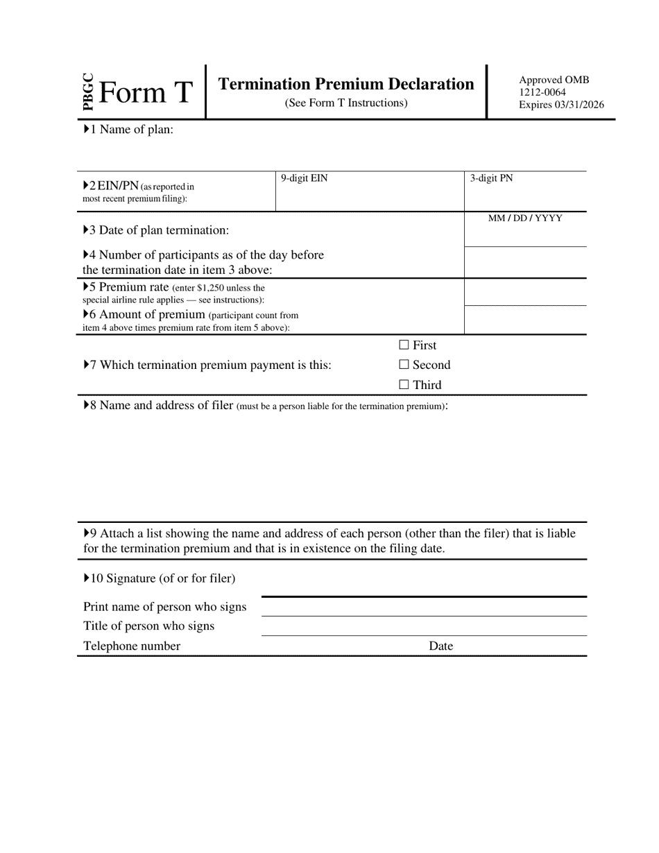PBGC Form T Fill Out Sign Online And Download Printable PDF