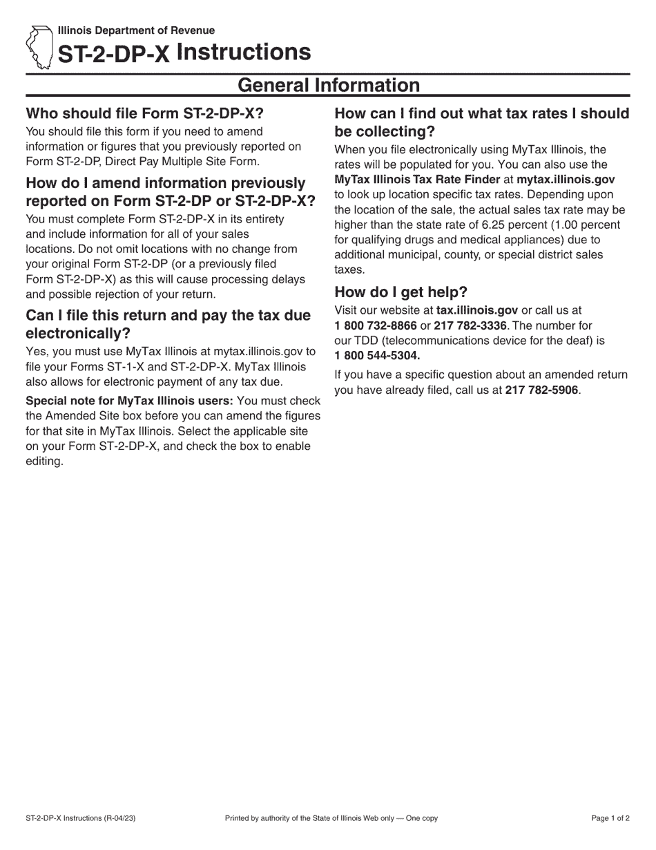 Download Instructions for Form ST-2-DP-X Amended Direct Pay Multiple Site Form PDF | Templateroller