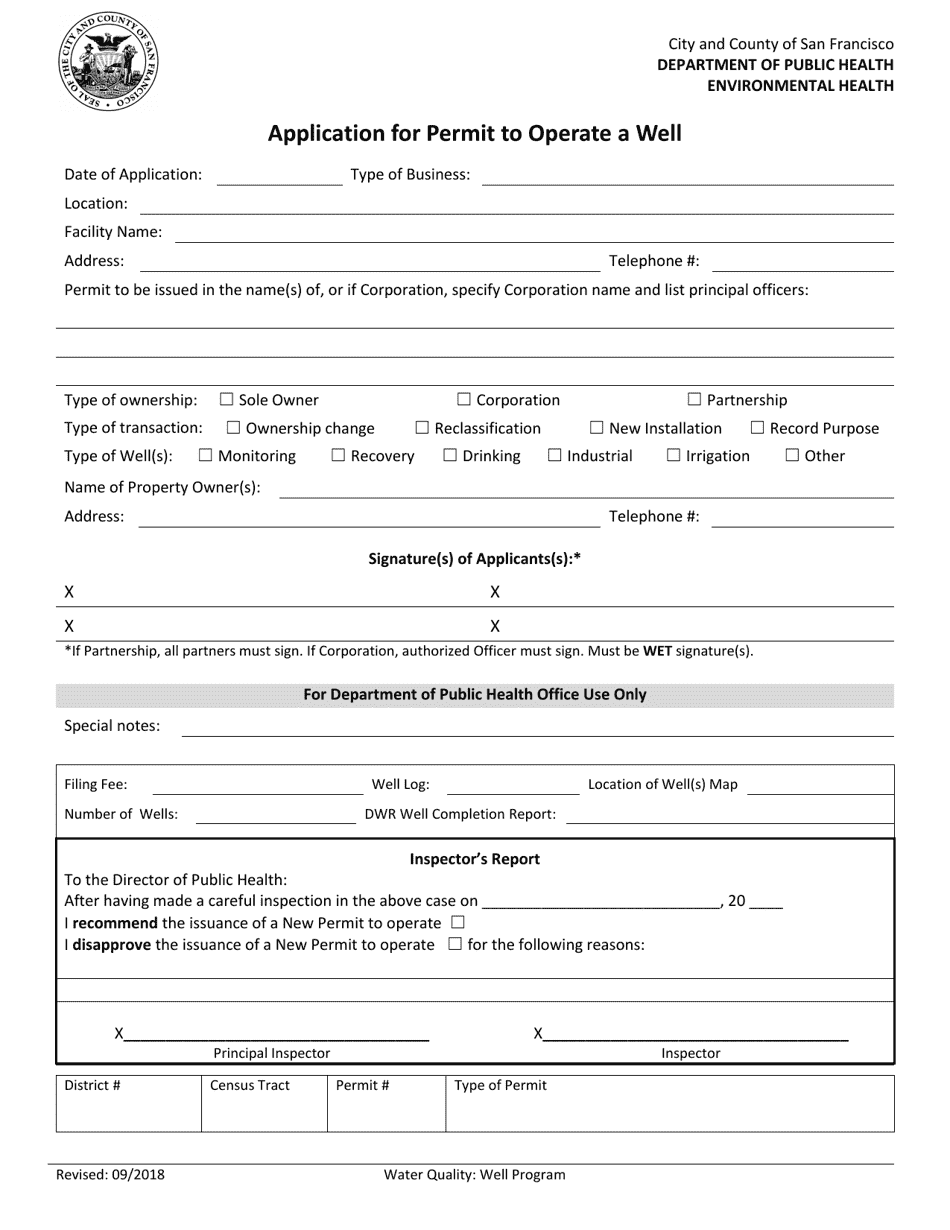 City and County of San Francisco, California Application for Permit to ...