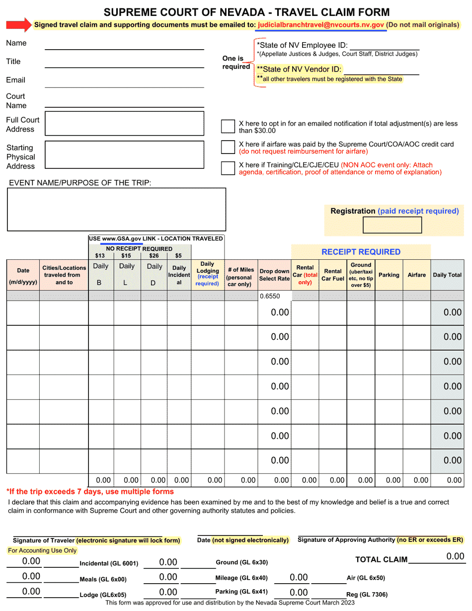 Nevada Travel Claim Form Download Fillable PDF | Templateroller