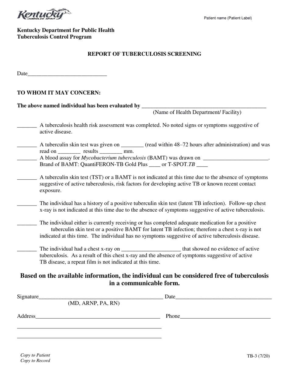 Form TB-3 - Fill Out, Sign Online and Download Printable PDF, Kentucky ...