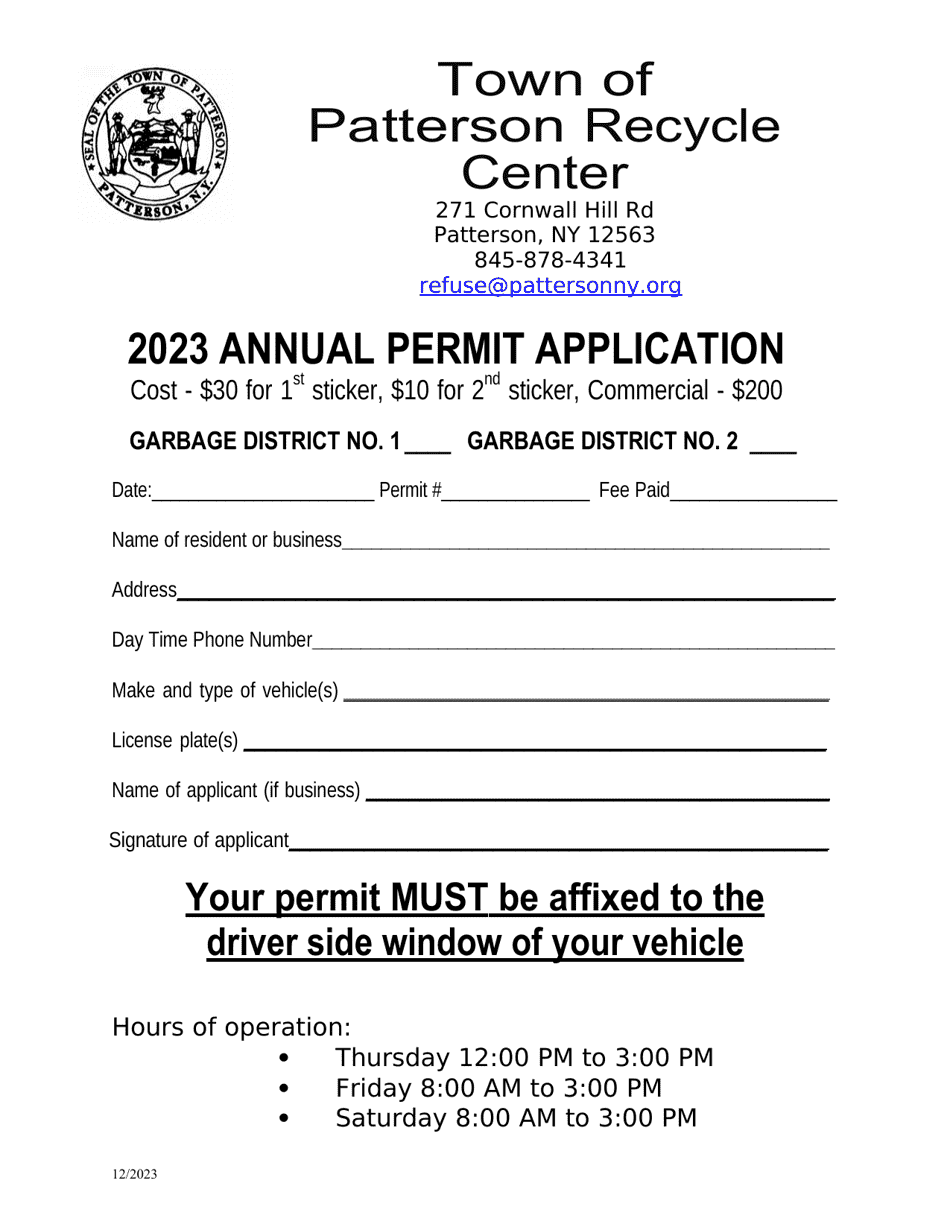 2023 Town of Patterson, New York Recycling Center Permit Application ...