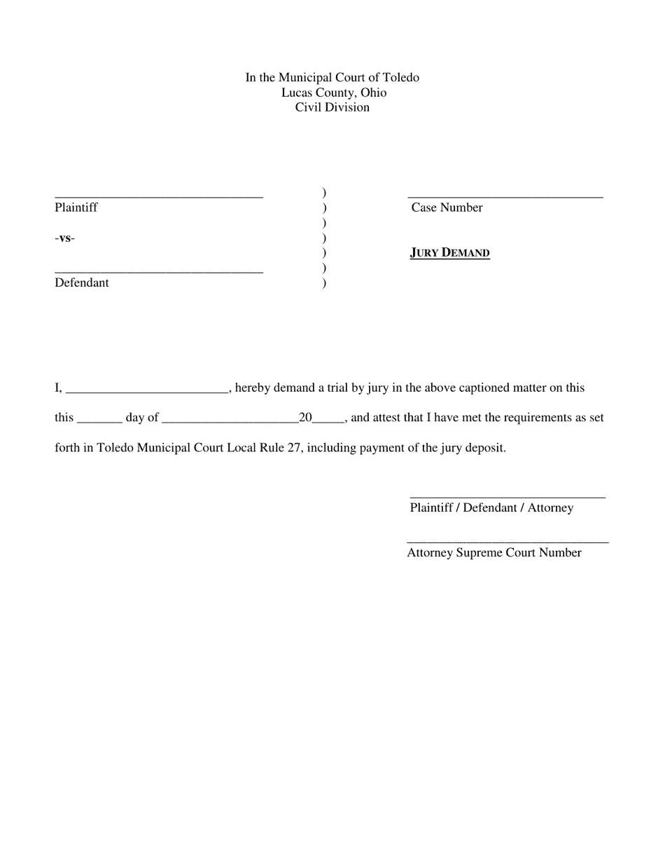 City of Toledo, Ohio Jury Demand - Fill Out, Sign Online and Download ...