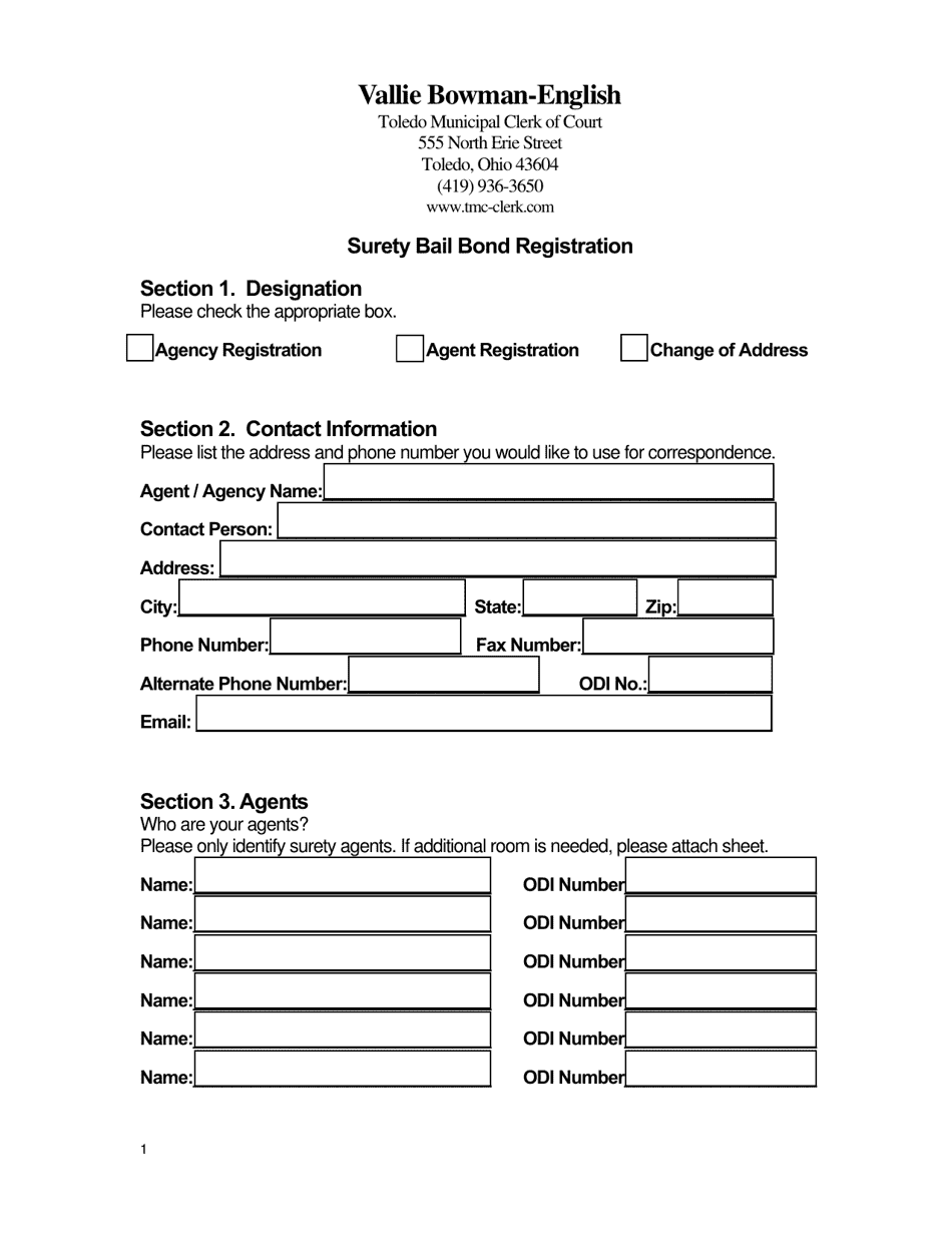 City of Toledo, Ohio Surety Bail Bond Registration - Fill Out, Sign ...