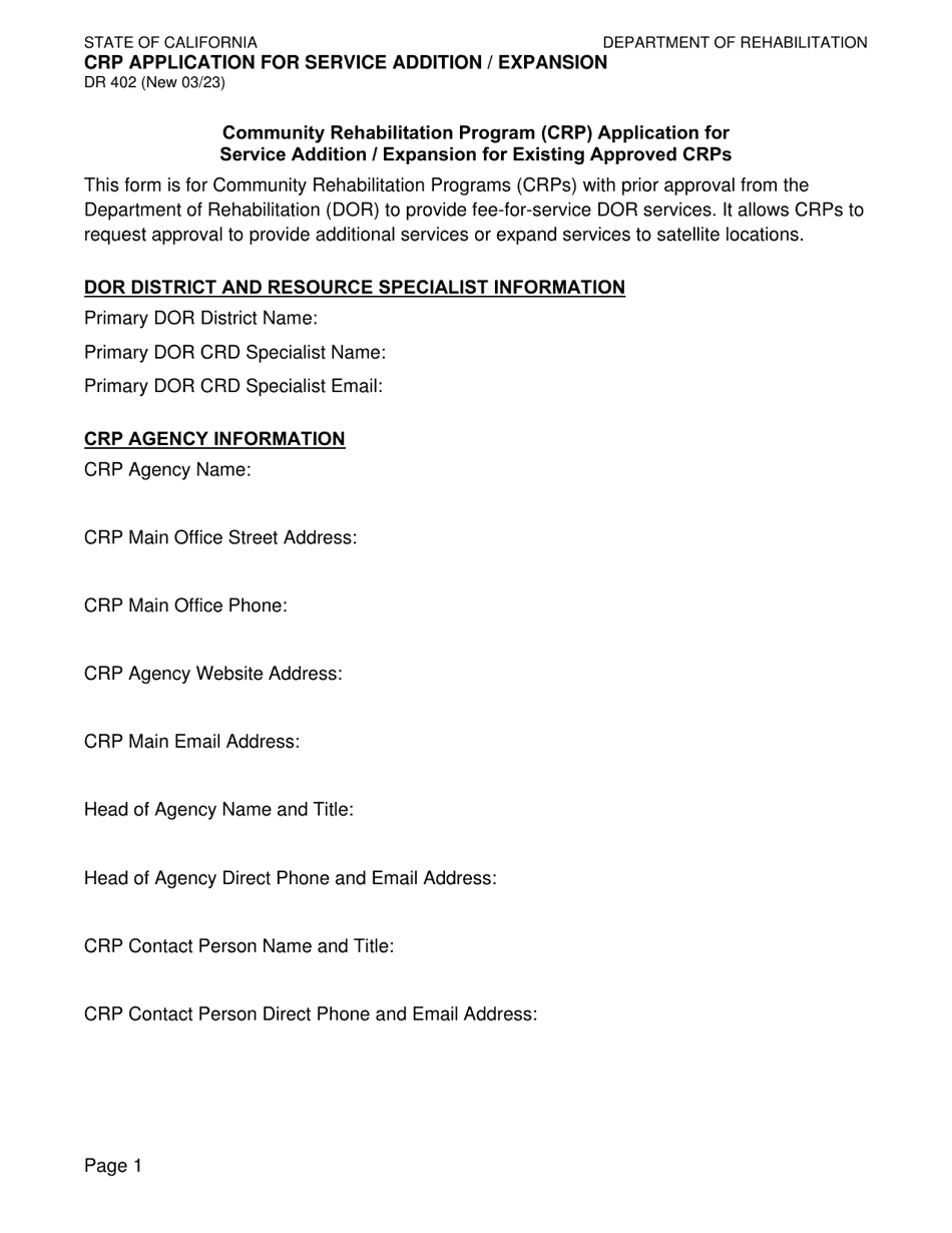 Form DR402 - Fill Out, Sign Online and Download Fillable PDF ...