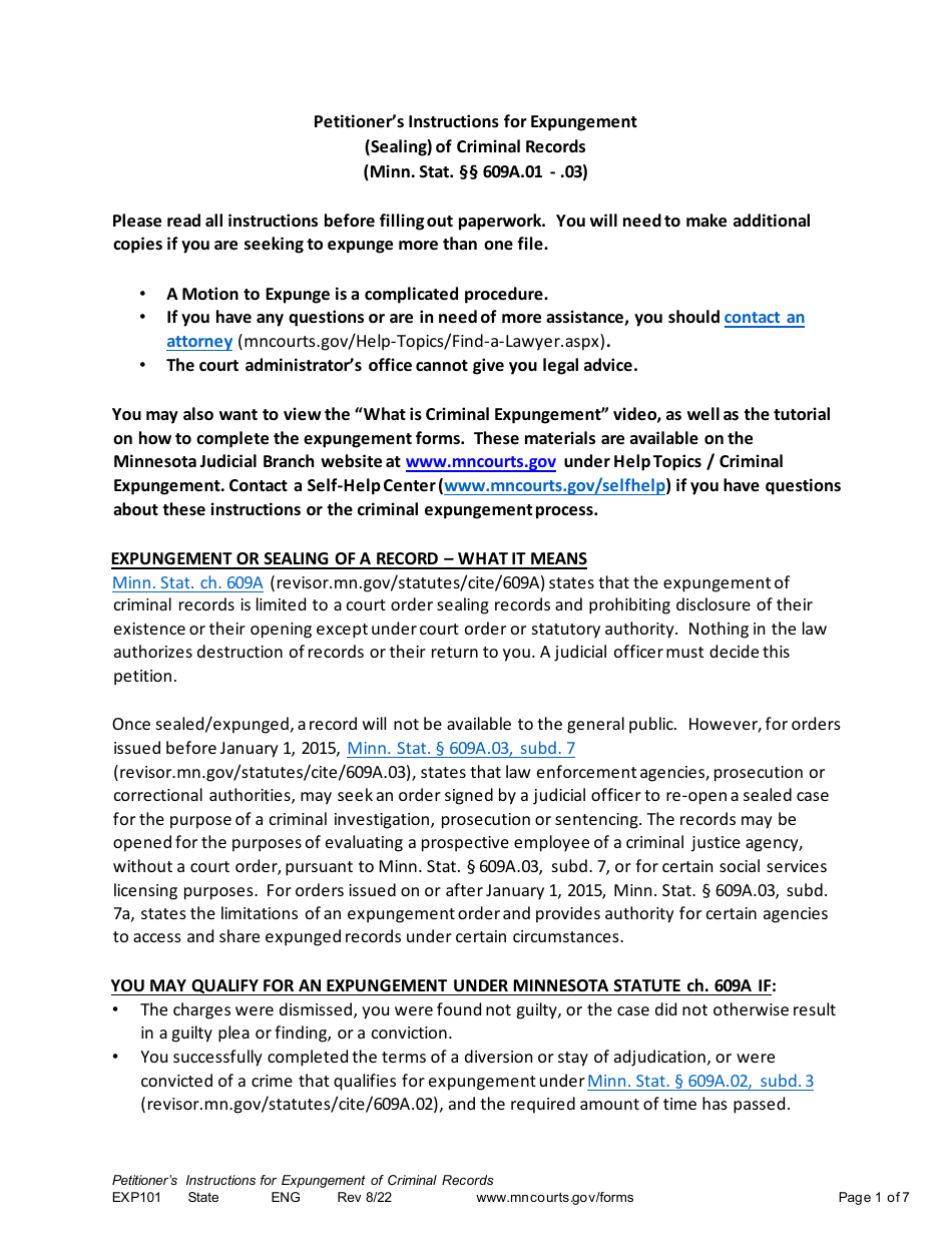 Form EXP101 - Fill Out, Sign Online and Download Printable PDF, Minnesota | Templateroller
