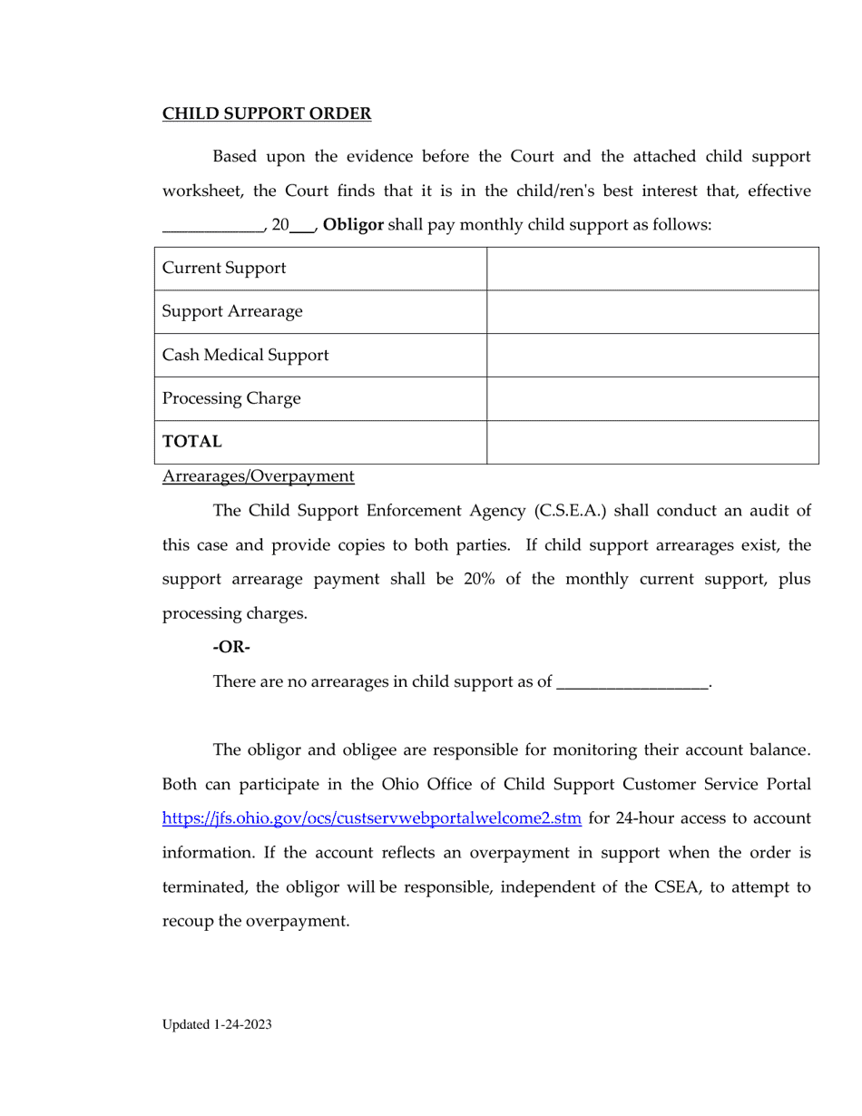 Warren County, Ohio Child Support Order - Fill Out, Sign Online and ...