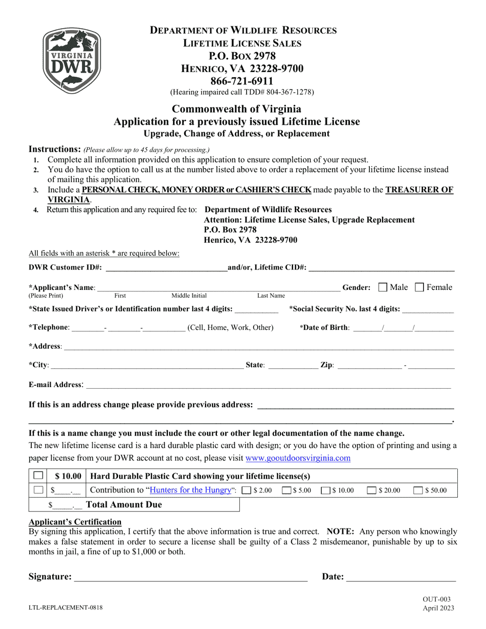 Form OUT-003 - Fill Out, Sign Online and Download Printable PDF, Virginia | Templateroller