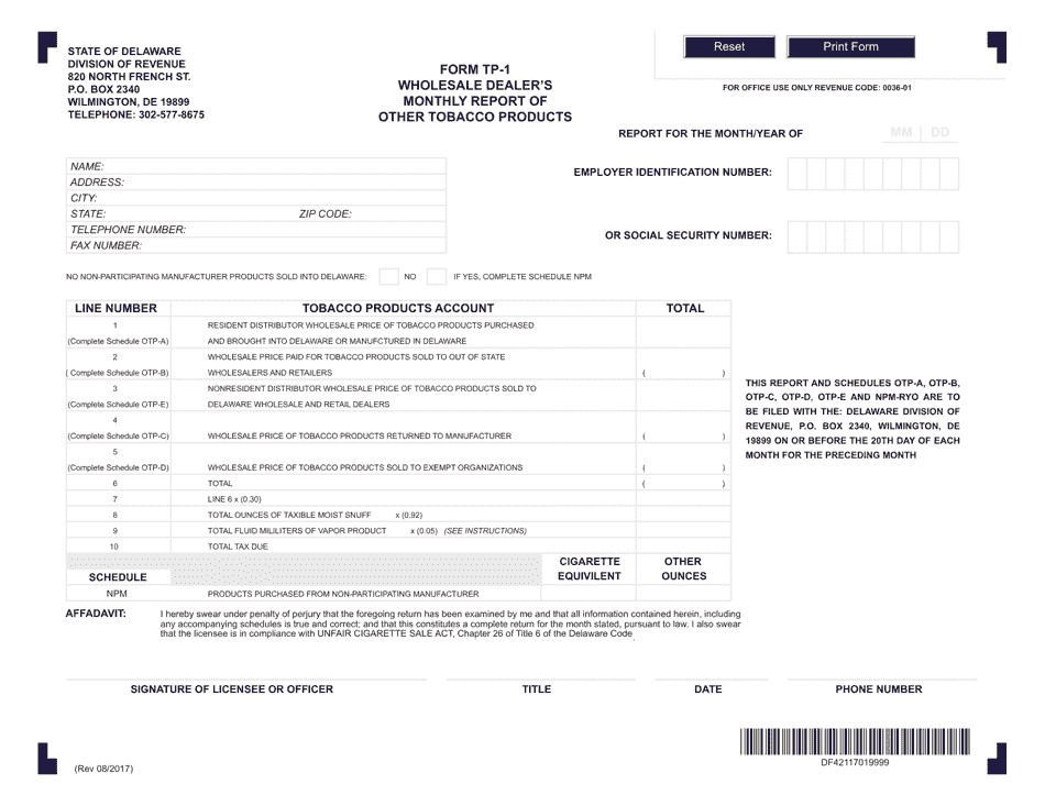 Form TP-1 - Fill Out, Sign Online and Download Fillable PDF, Delaware ...