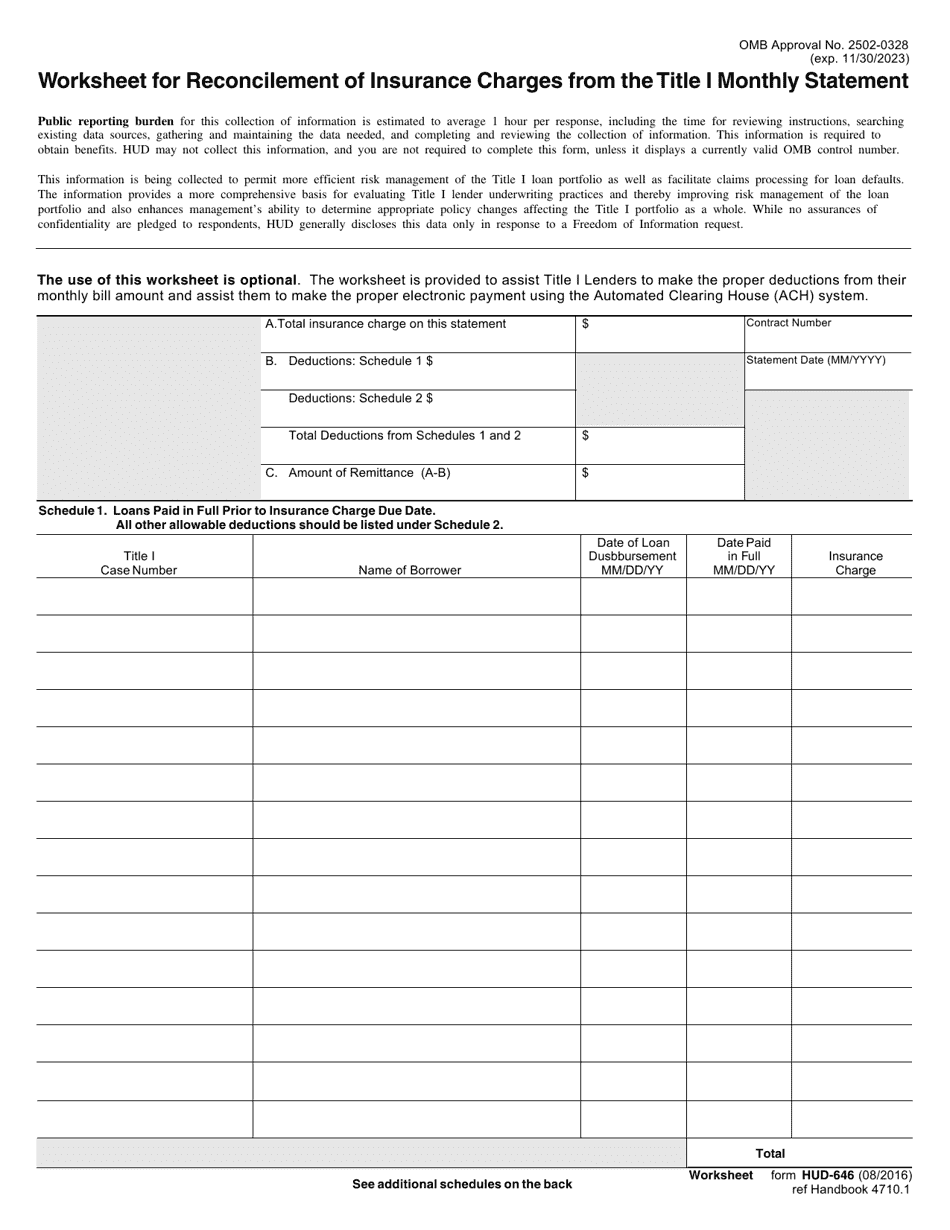 Form HUD-646 - Fill Out, Sign Online and Download Fillable PDF ...