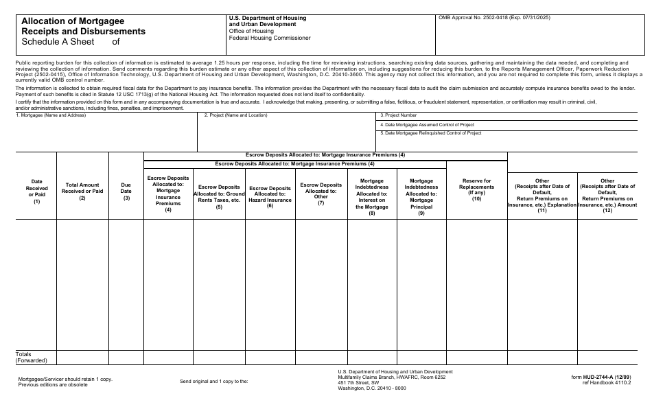 Form HUD-2744-A Schedule A - Fill Out, Sign Online and Download ...