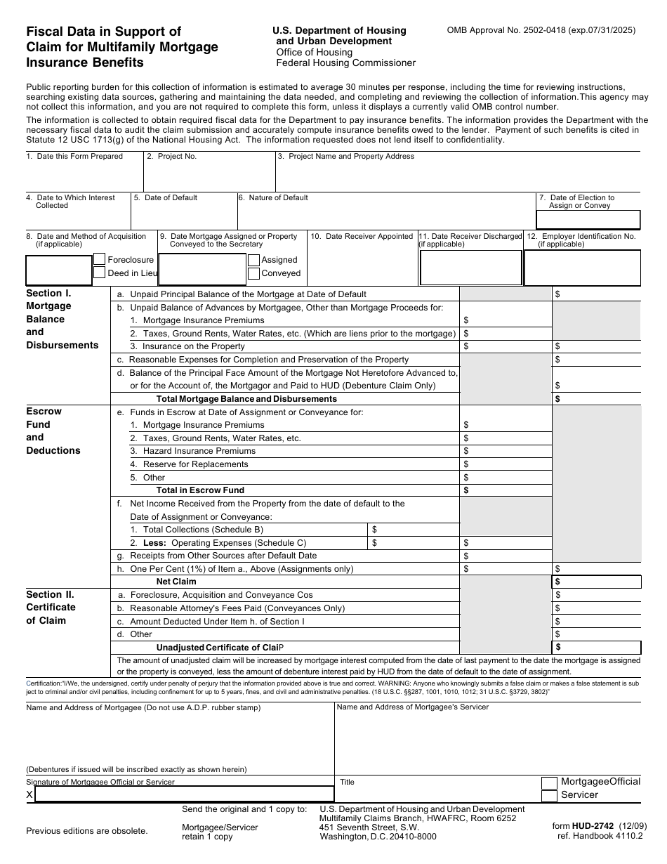Form HUD-2742 - Fill Out, Sign Online and Download Fillable PDF ...