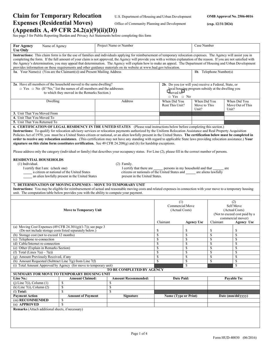 Form HUD-40030 - Fill Out, Sign Online and Download Printable PDF ...