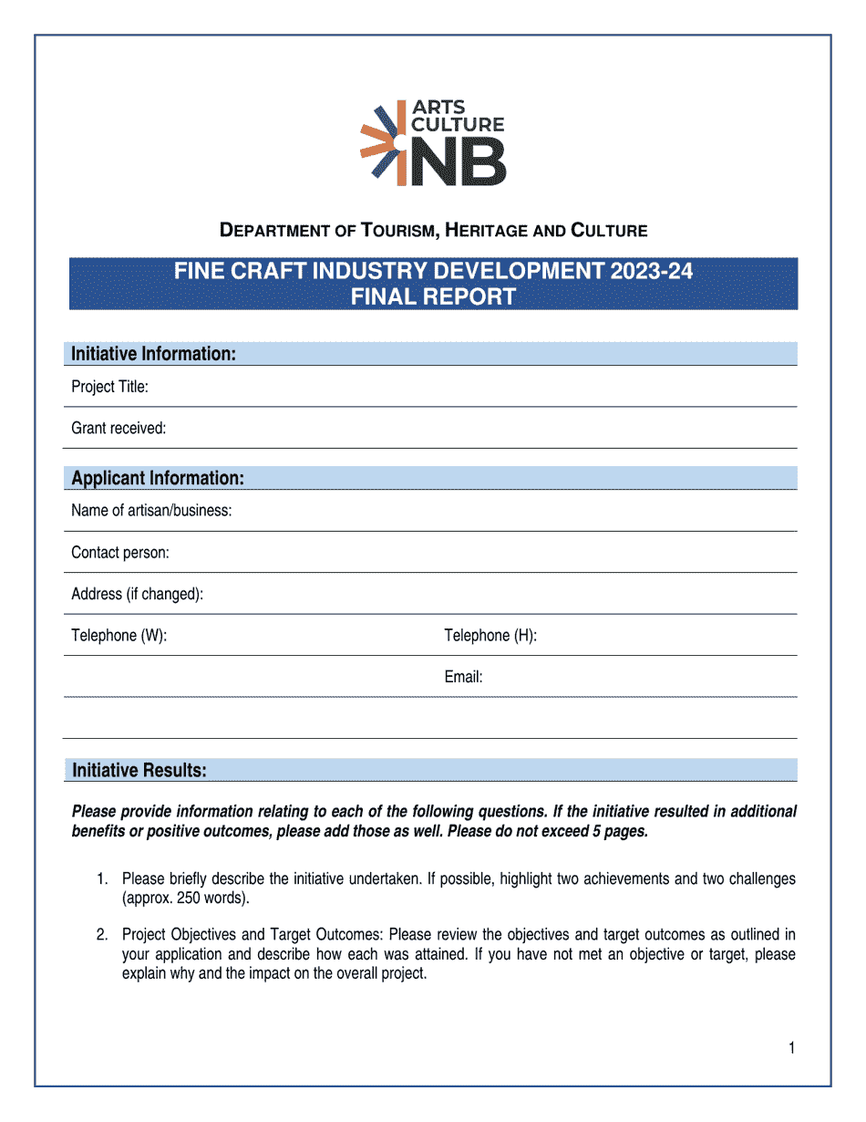 2024 New Brunswick Canada Fine Craft Industry Development Final Report - Fill Out, Sign Online ...