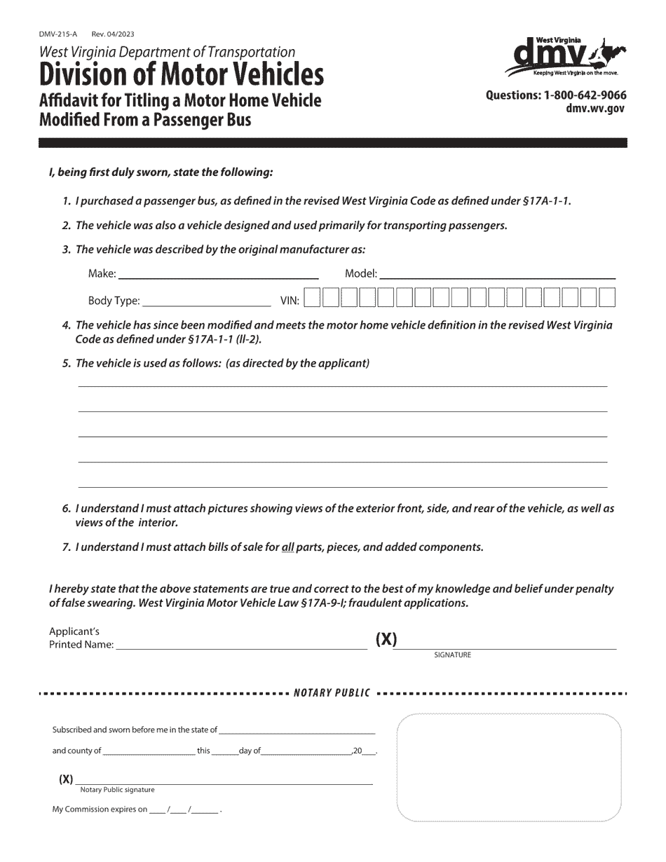 Form DMV-215-A Download Fillable PDF or Fill Online Affidavit for ...