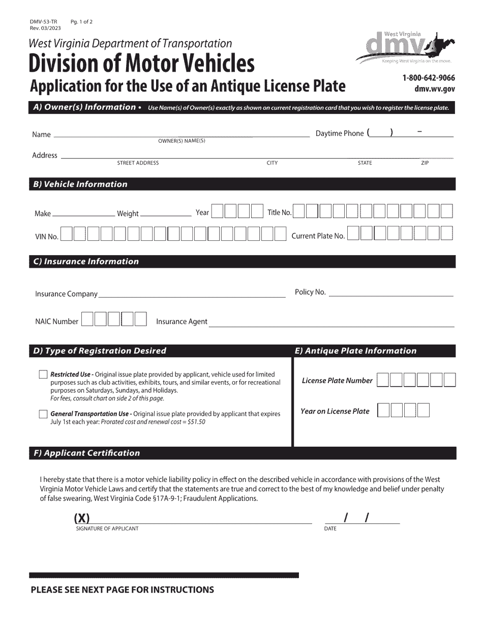 Form DMV-53-TR - Fill Out, Sign Online and Download Fillable PDF, West ...