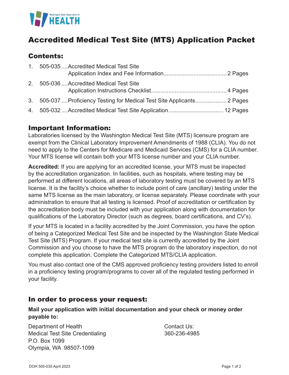 DOH Form 505-032 Download Printable PDF or Fill Online Accredited ...