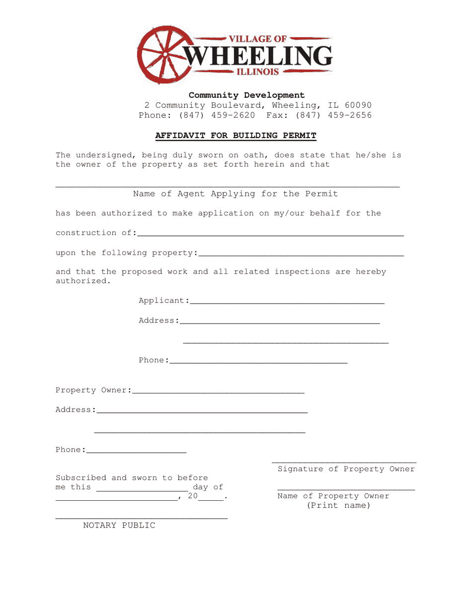 Village of Wheeling, Illinois Affidavit for Building Permit - Fill Out ...