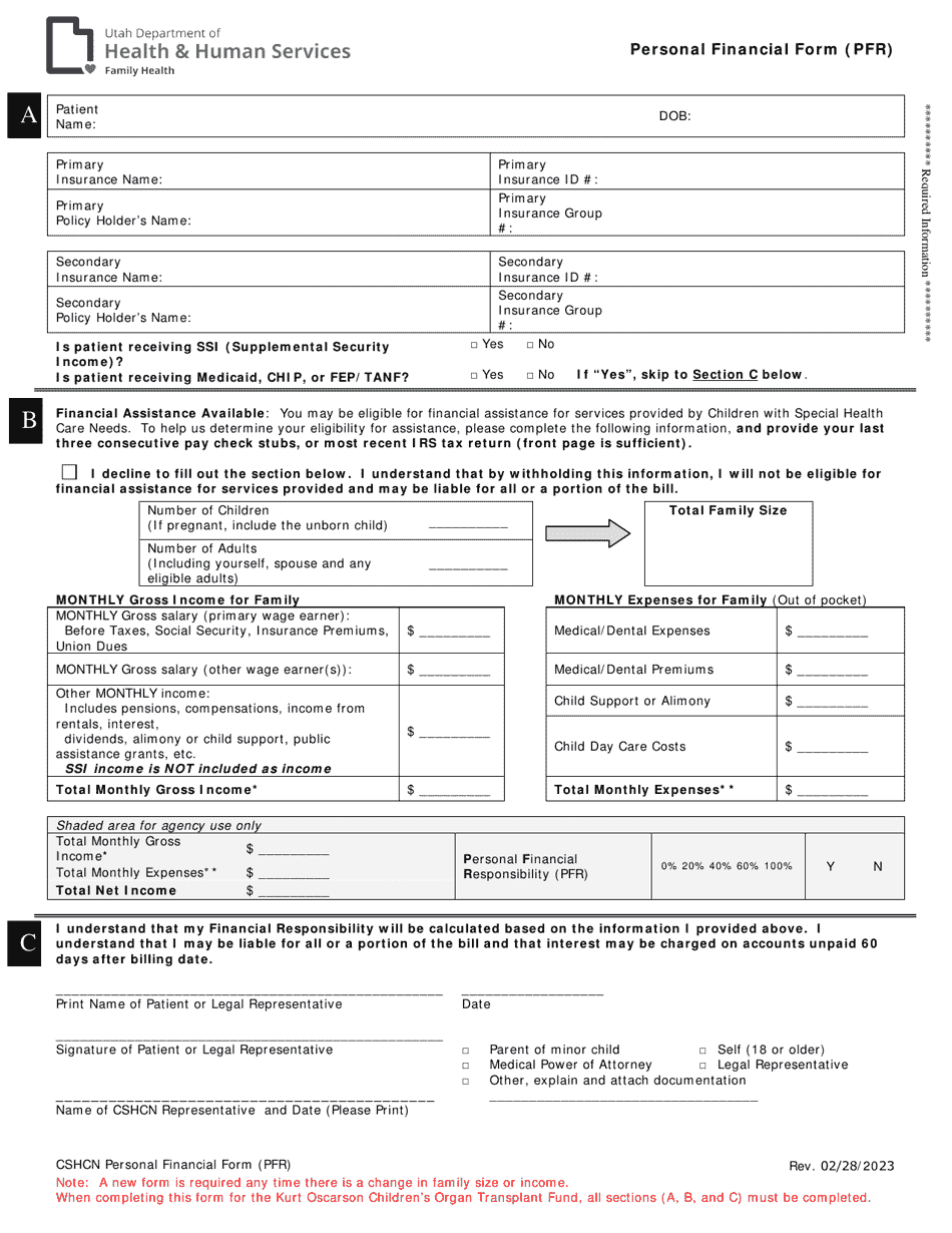 Utah Personal Financial Form (Pfr) - Fill Out, Sign Online and Download ...