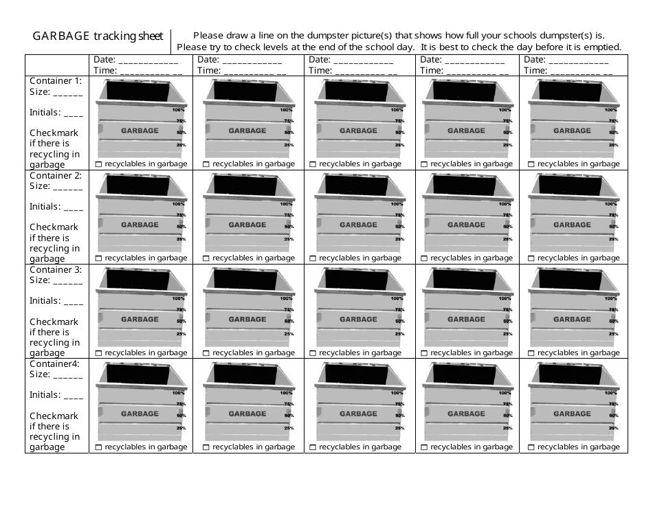 Garbage Tracking Sheet Template Download Printable PDF | Templateroller