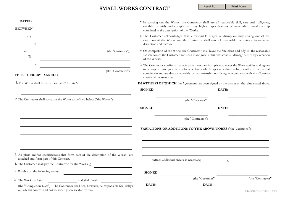 Small Works Contract Template - Fill Out, Sign Online and Download PDF ...