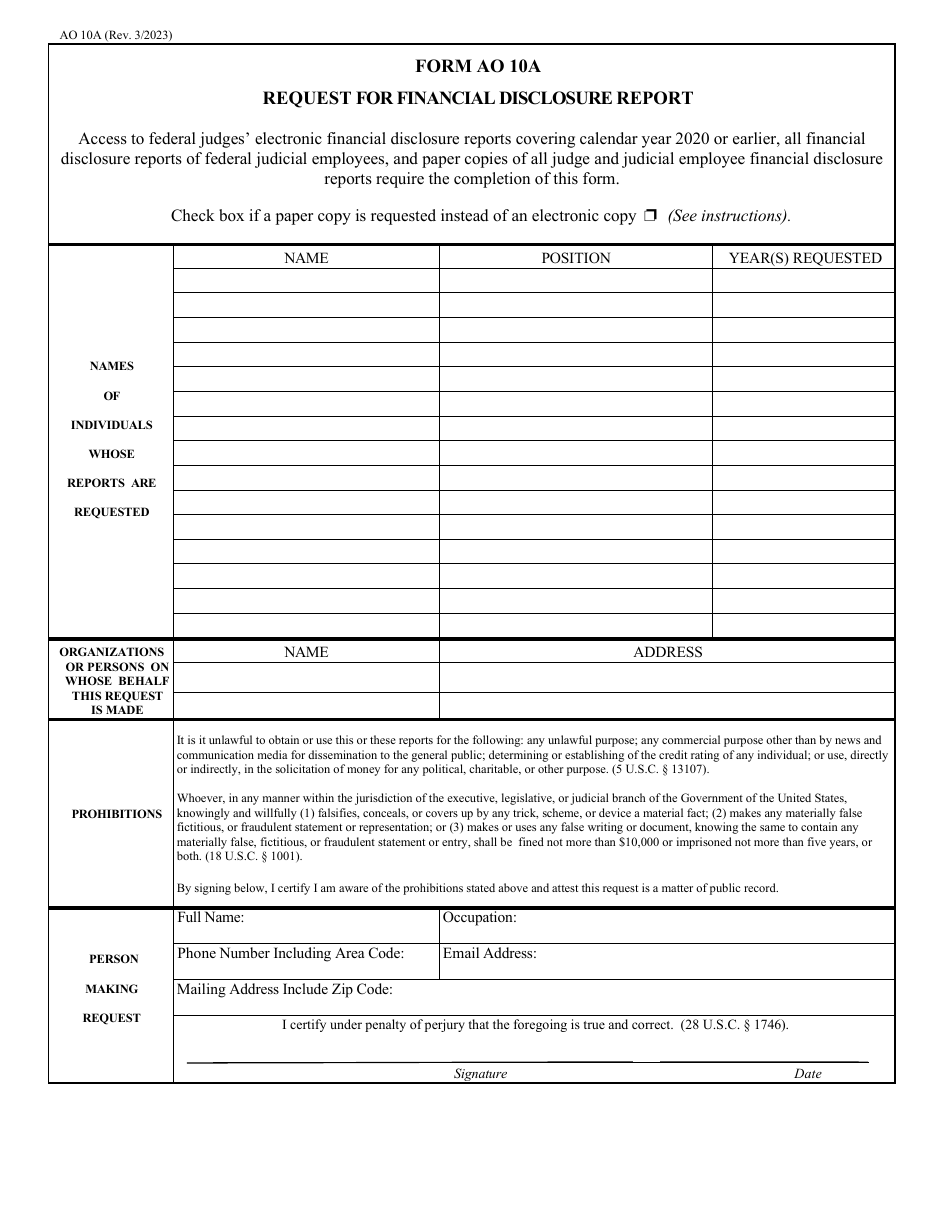 Form AO10A Download Printable PDF or Fill Online Request for Financial ...