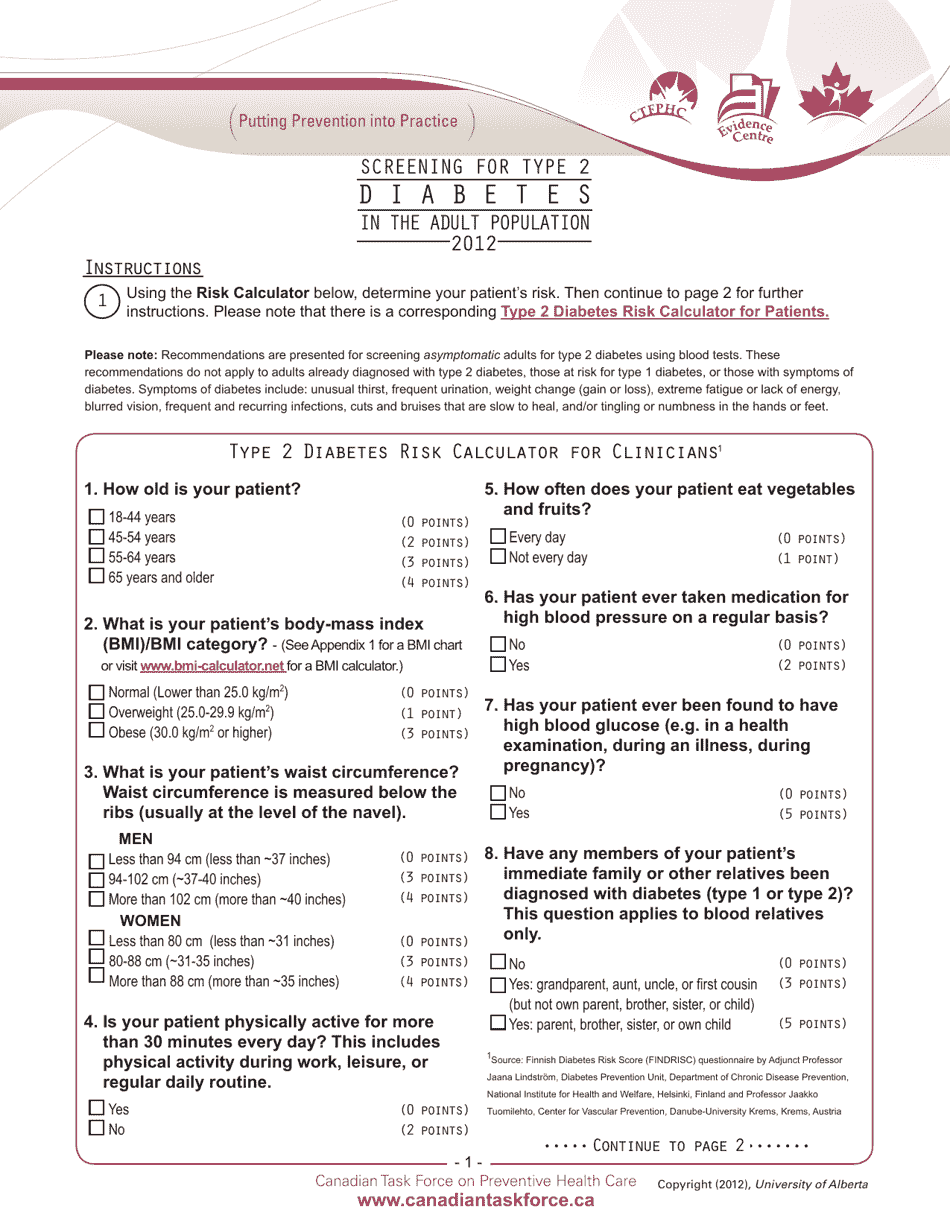 Type 2 Diabetes Screening Test - University of Alberta Download ...