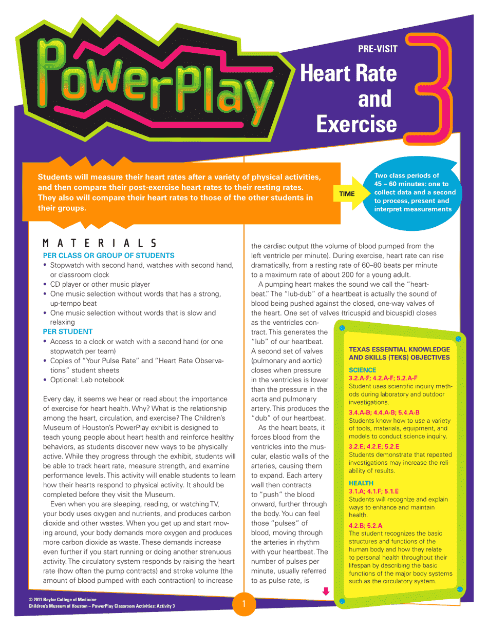 Heart Pulse Rate Observation Chart - Baylor College of Medicine ...