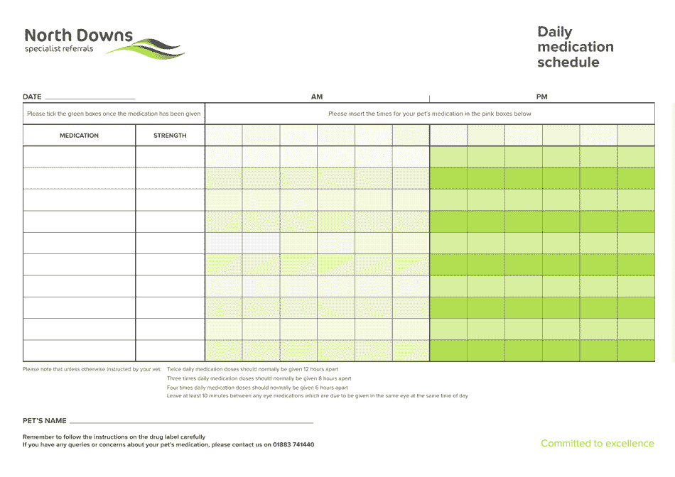 Pet's Daily Medication Schedule Download Fillable PDF | Templateroller
