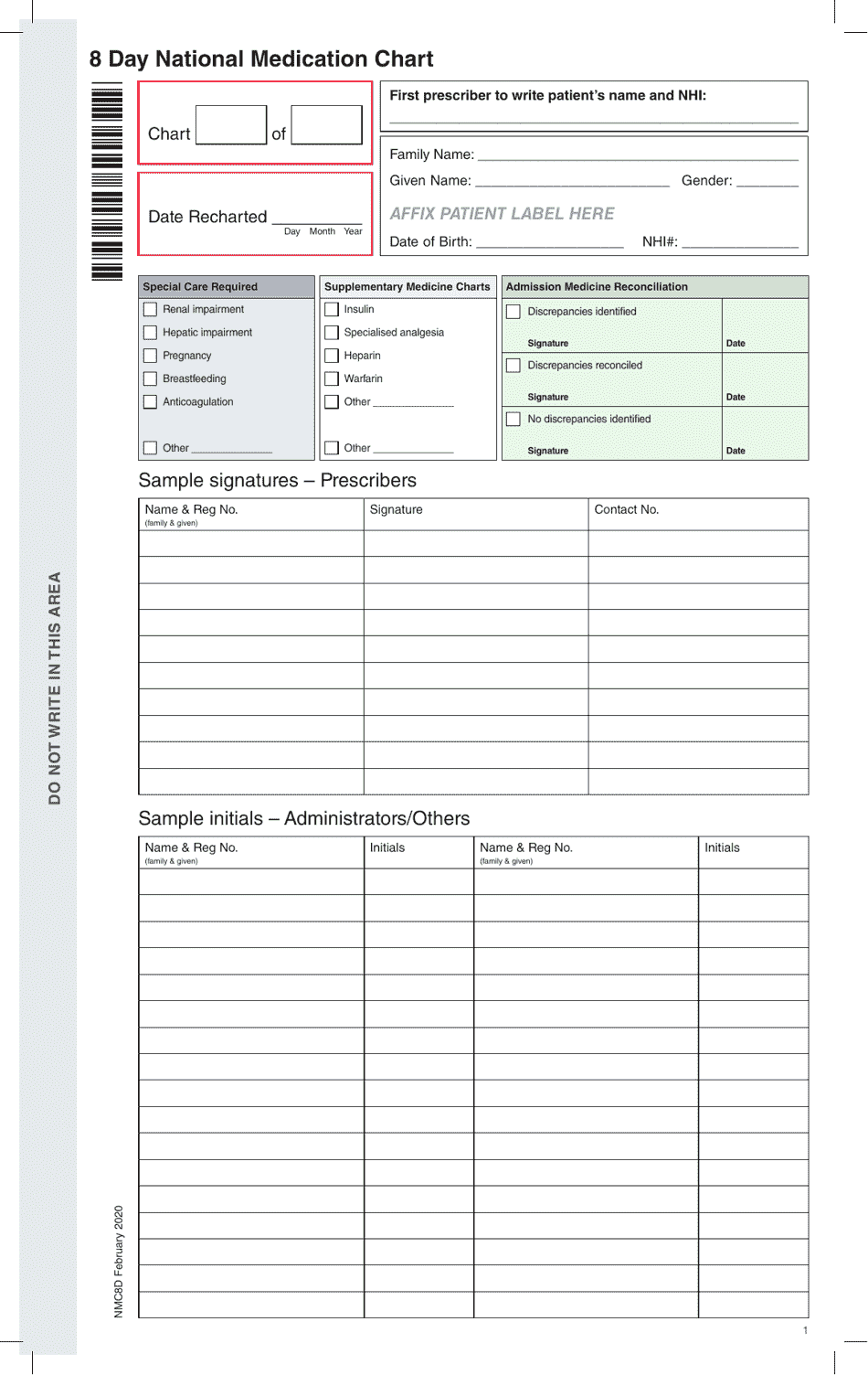 8 Day National Medication Chart Download Printable PDF | Templateroller