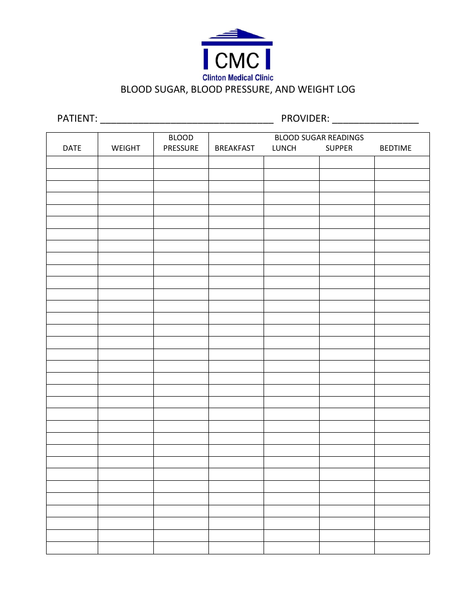 Blood Sugar, Blood Pressure, and Weight Log Download Printable PDF ...