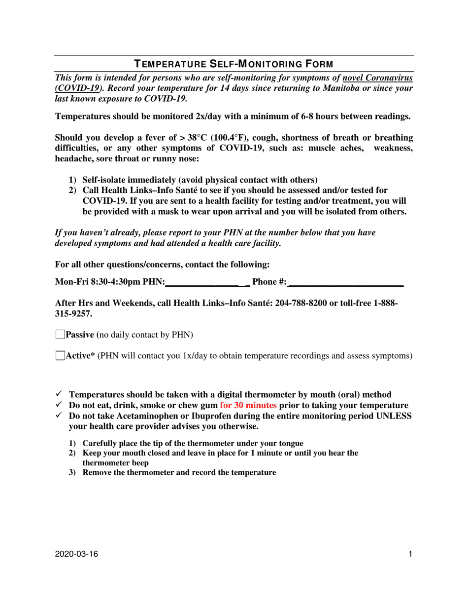 Covid-19 Temperature Self-monitoring Form - Fill Out, Sign Online and ...