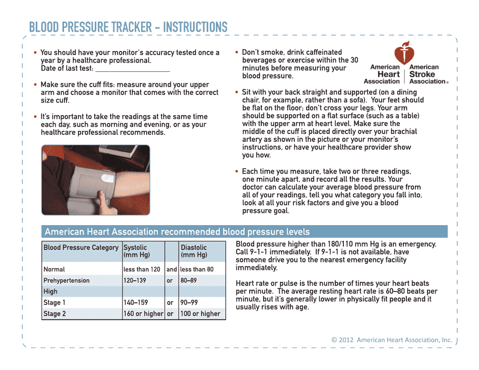 Blood Pressure Tracker - American Heart Association Download Printable ...