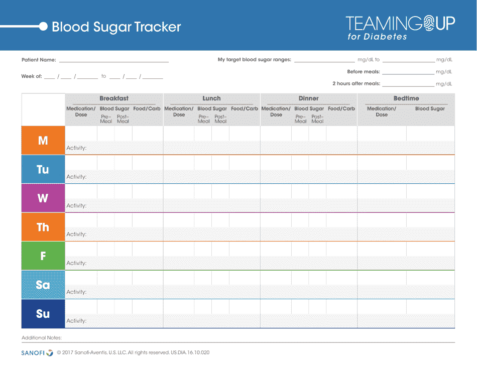 Blood Sugar Tracker - Sanofi-Aventis Download Printable PDF ...