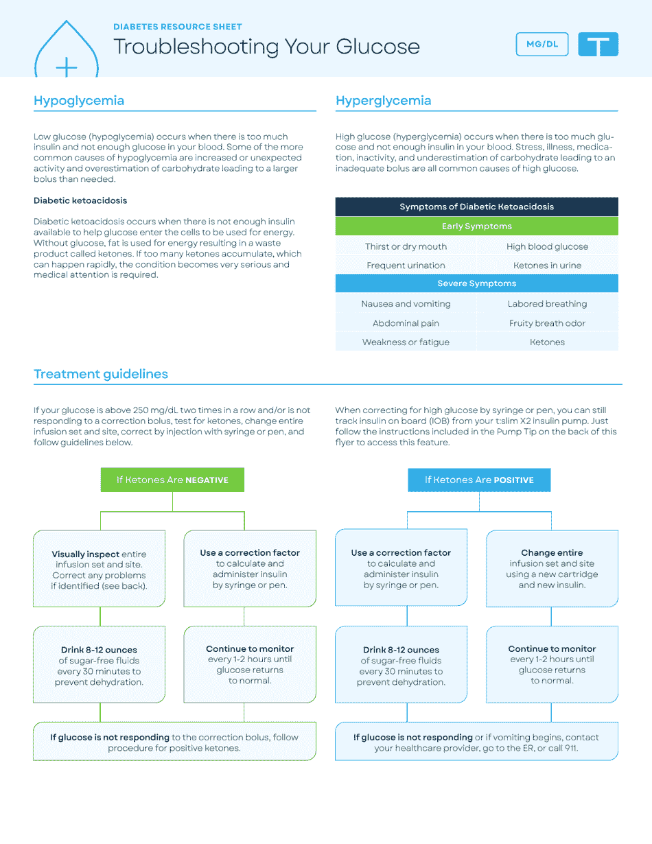 Diabetes Resource Sheet: Glucose Troubleshooting - Tandem Diabetes Care ...