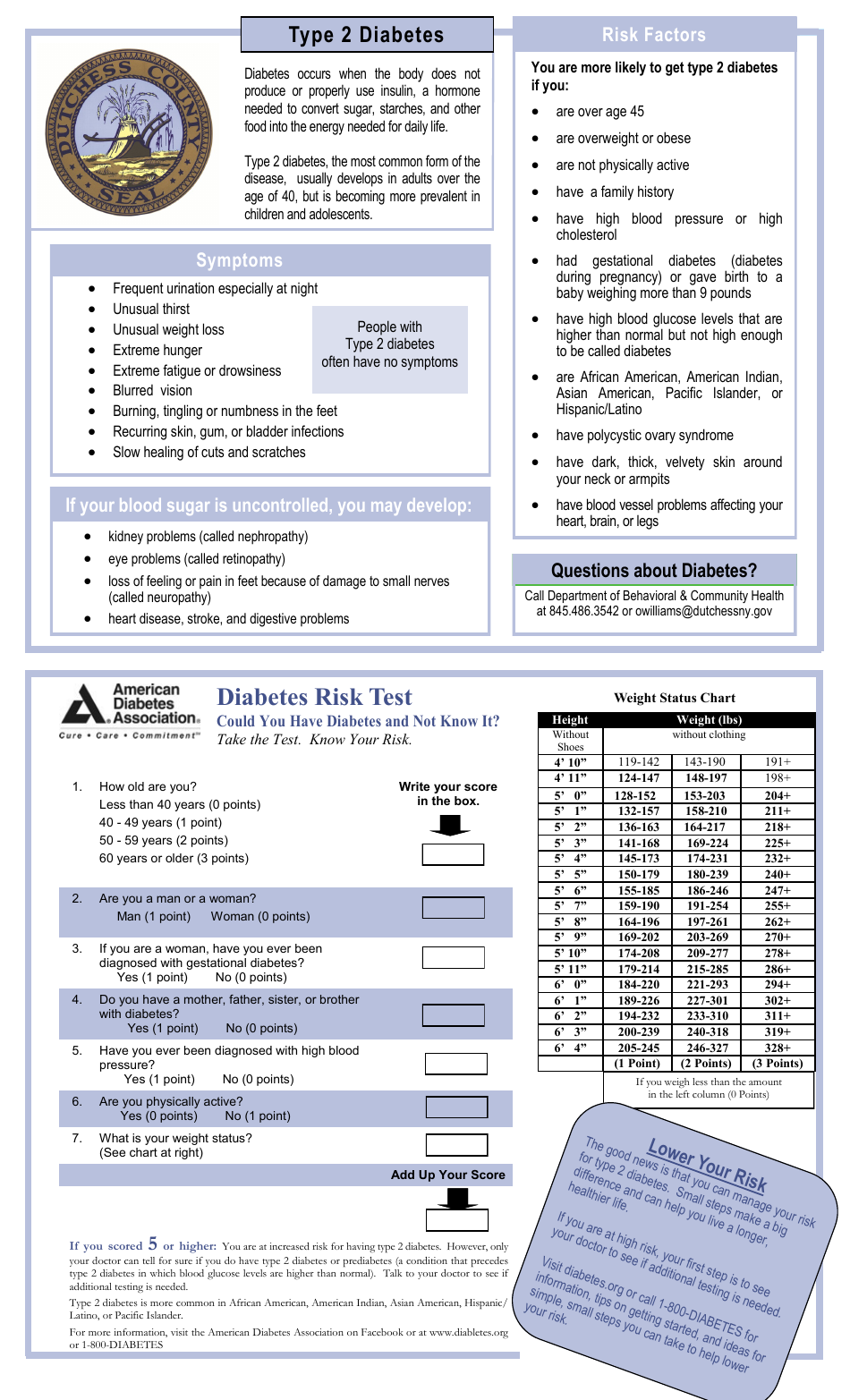 Type 2 Diabetes Risk Test Download Printable PDF | Templateroller