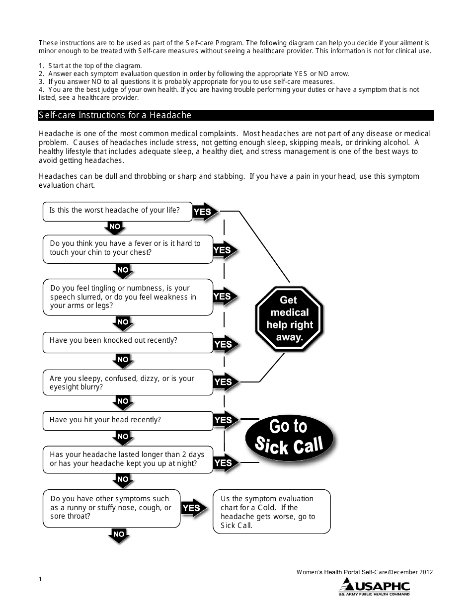 Headache Self-care Chart - Fill Out, Sign Online and Download PDF | Templateroller