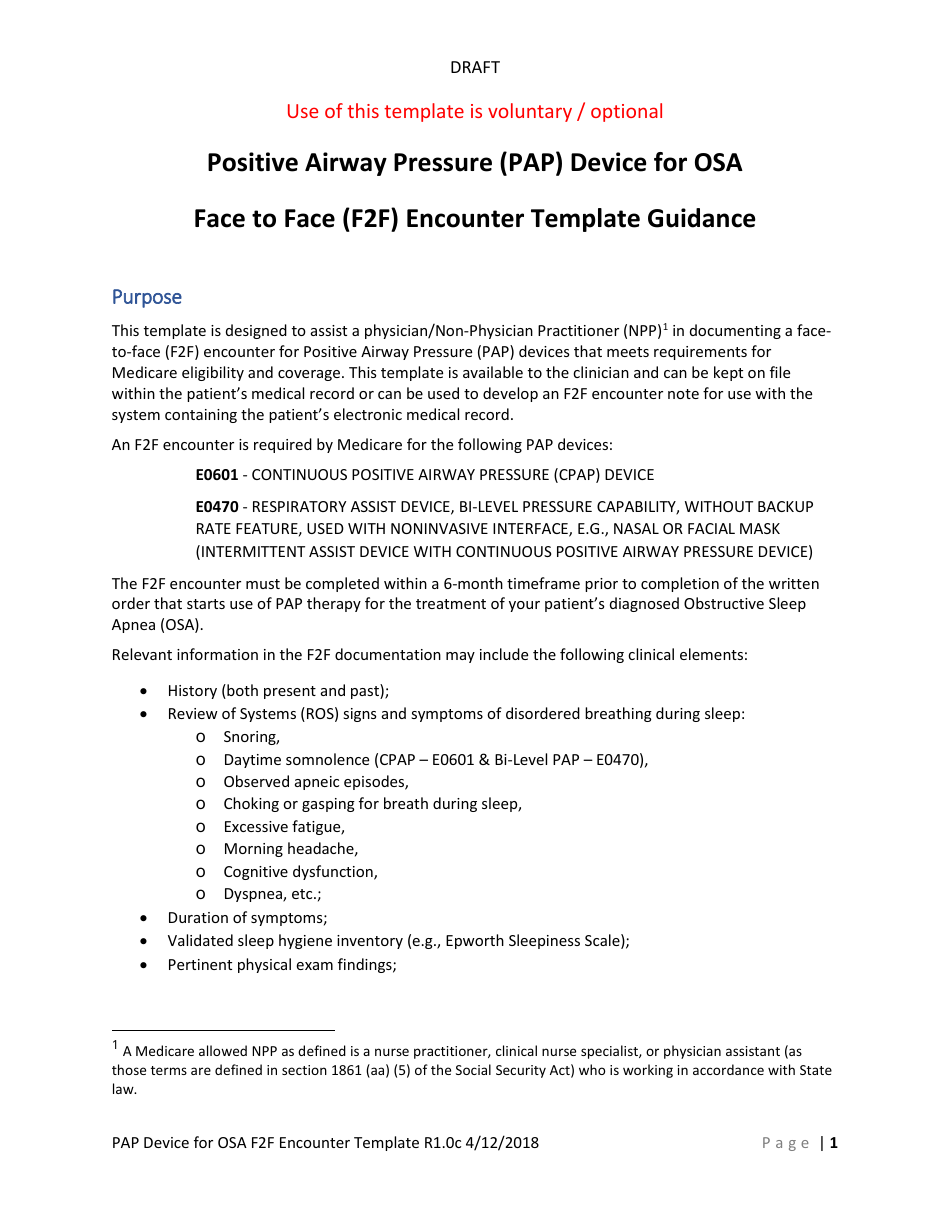 Positive Airway Pressure (Pap) Device for Osa Face-To-Face (F2f ...