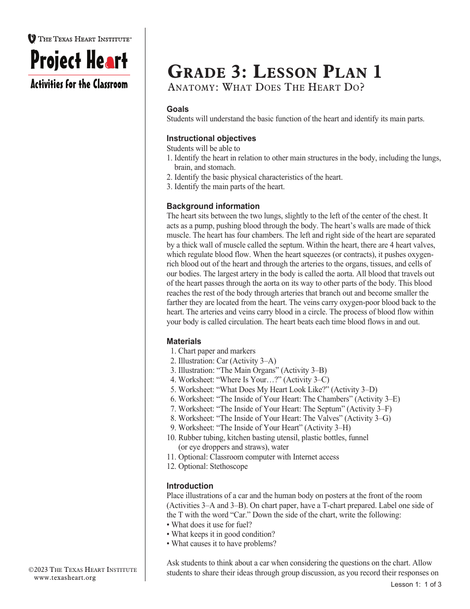 Grade 3 Anatomy Lesson Plan: Heart Download Printable PDF | Templateroller