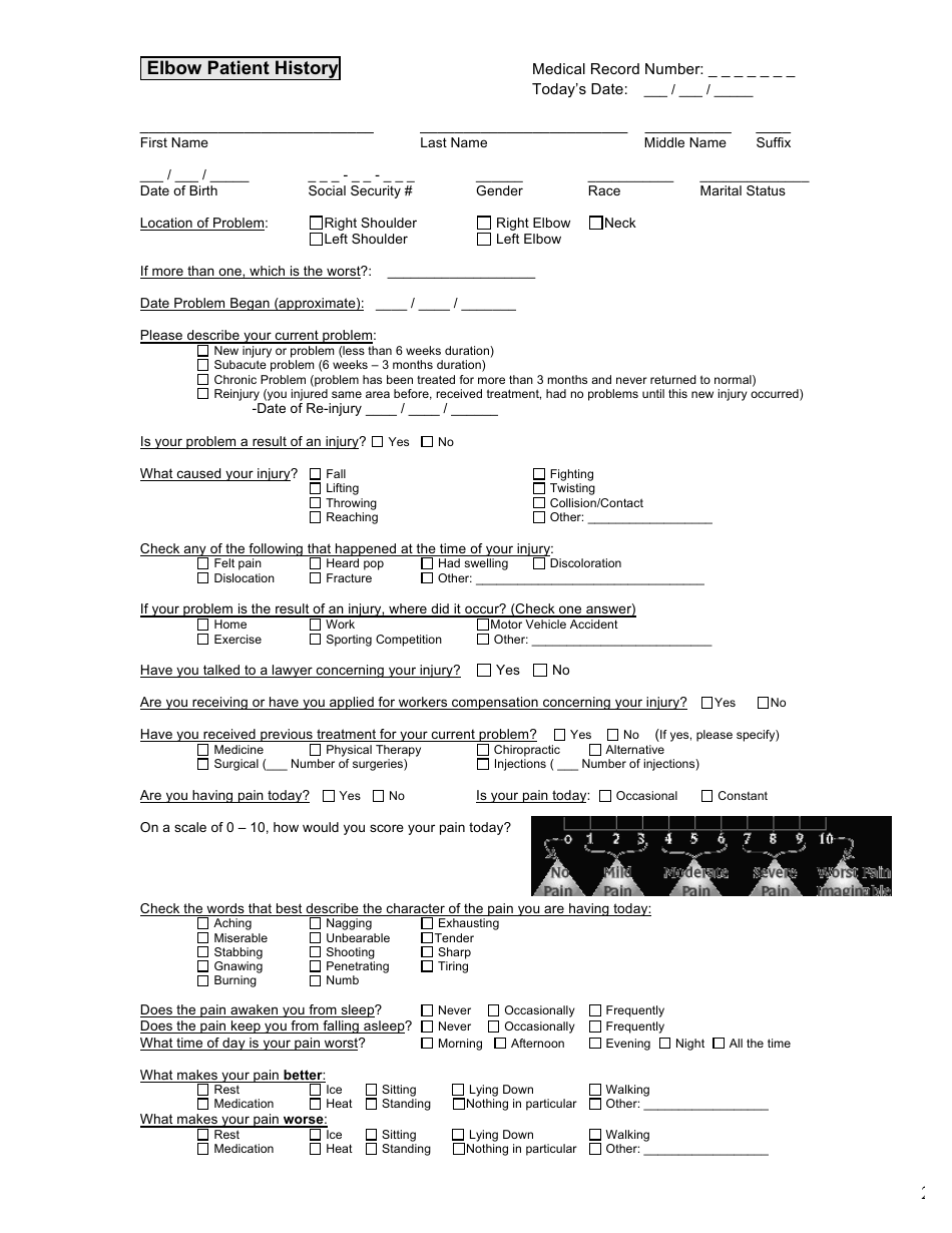 Elbow Patient History - Fill Out, Sign Online and Download PDF ...