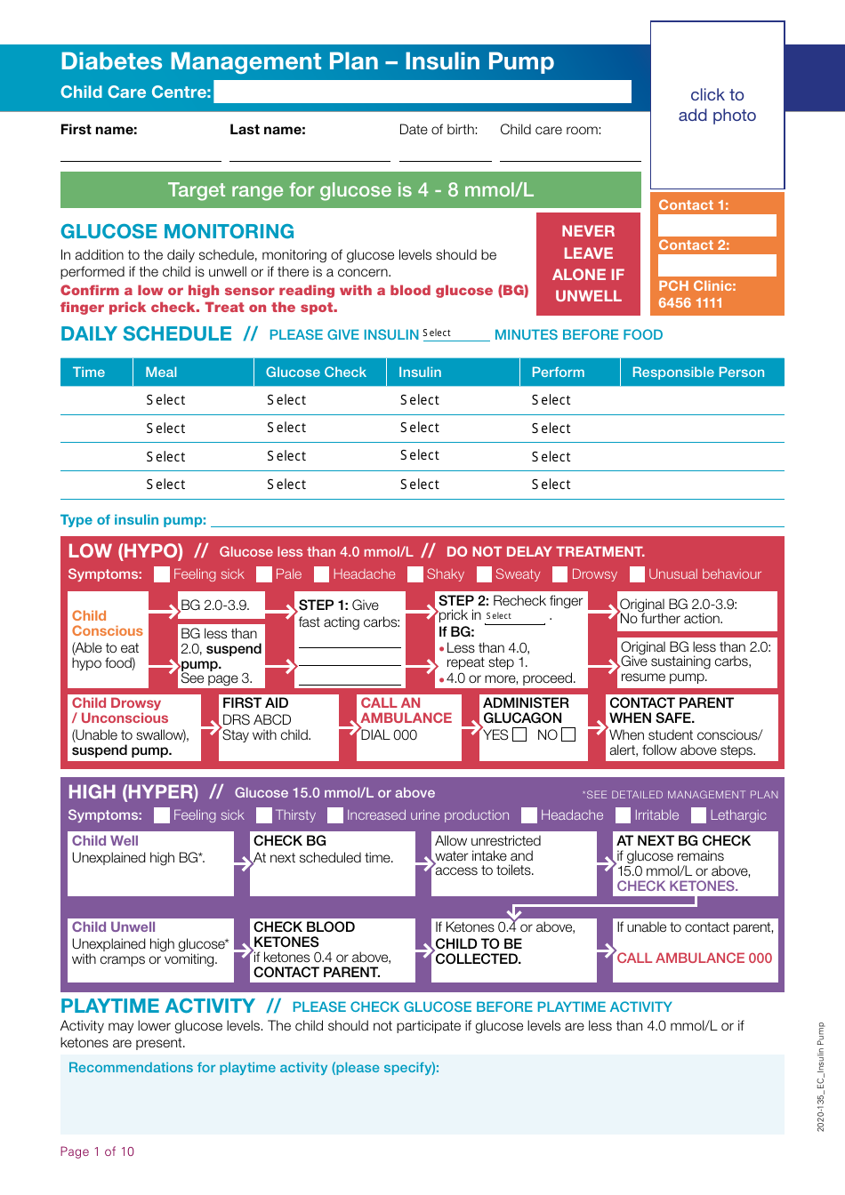 Diabetes Management Plan - Insulin Pump Download Fillable PDF ...