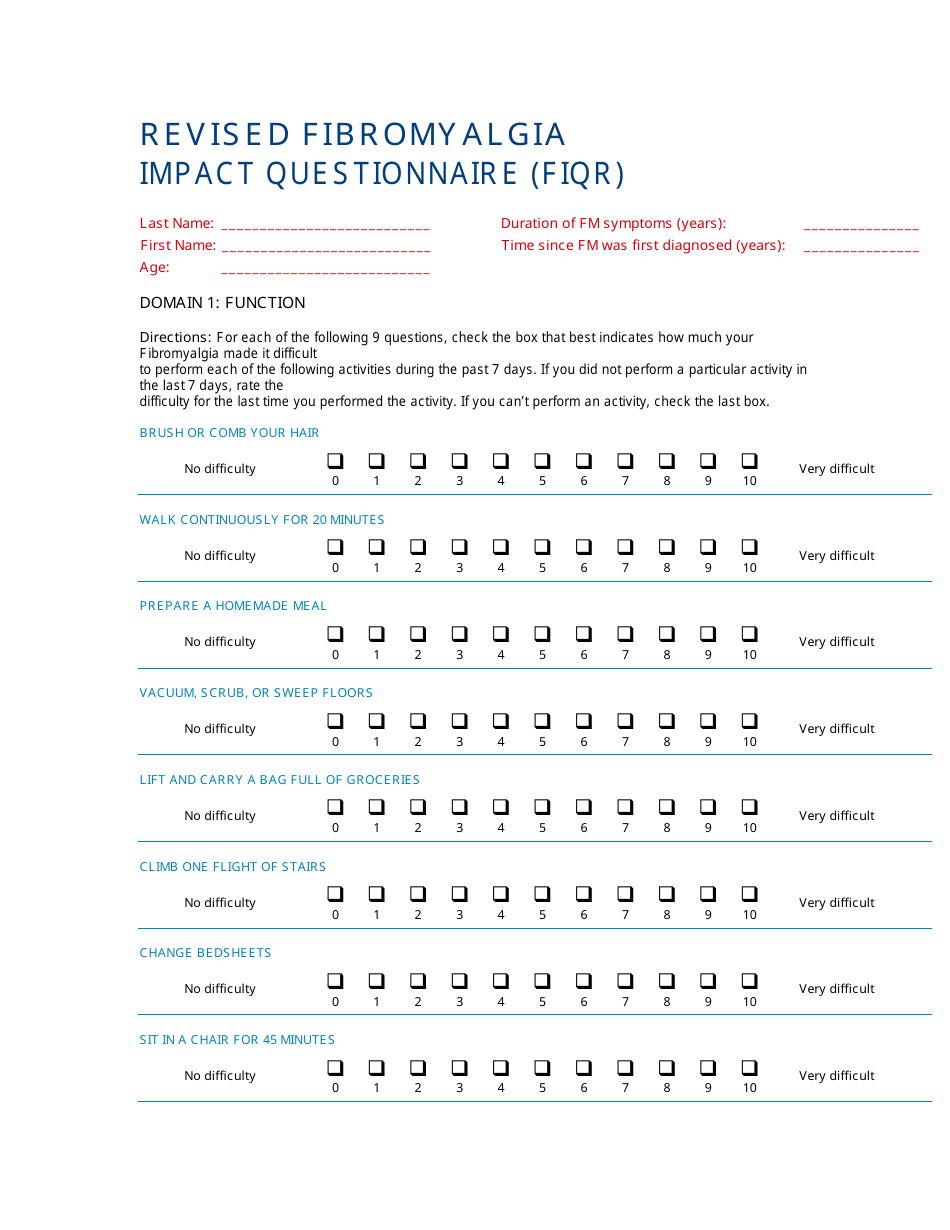 Revised Fibromyalgia Impact Questionnaire (Fiqr) Download Printable PDF ... Revised Fibromyalgia Impact Questionnaire (Fiqr) Download Printable PDF ...