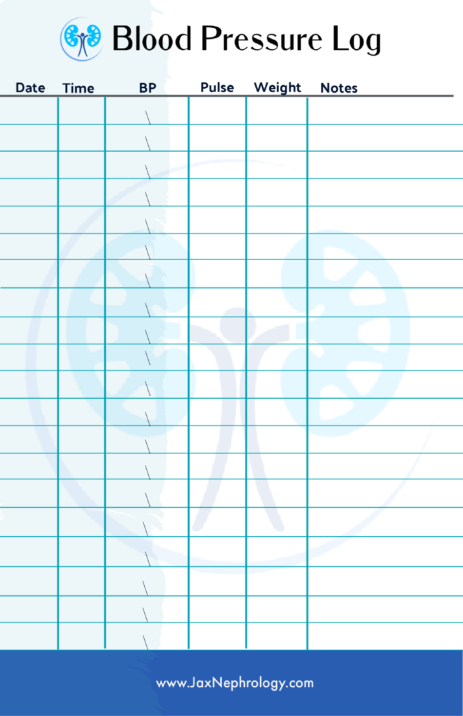 Blood Pressure Log - Jax Nephrology Download Printable PDF | Templateroller