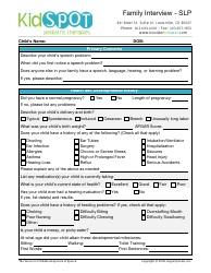 Slp Family Interview - Kidspot Download Printable PDF | Templateroller